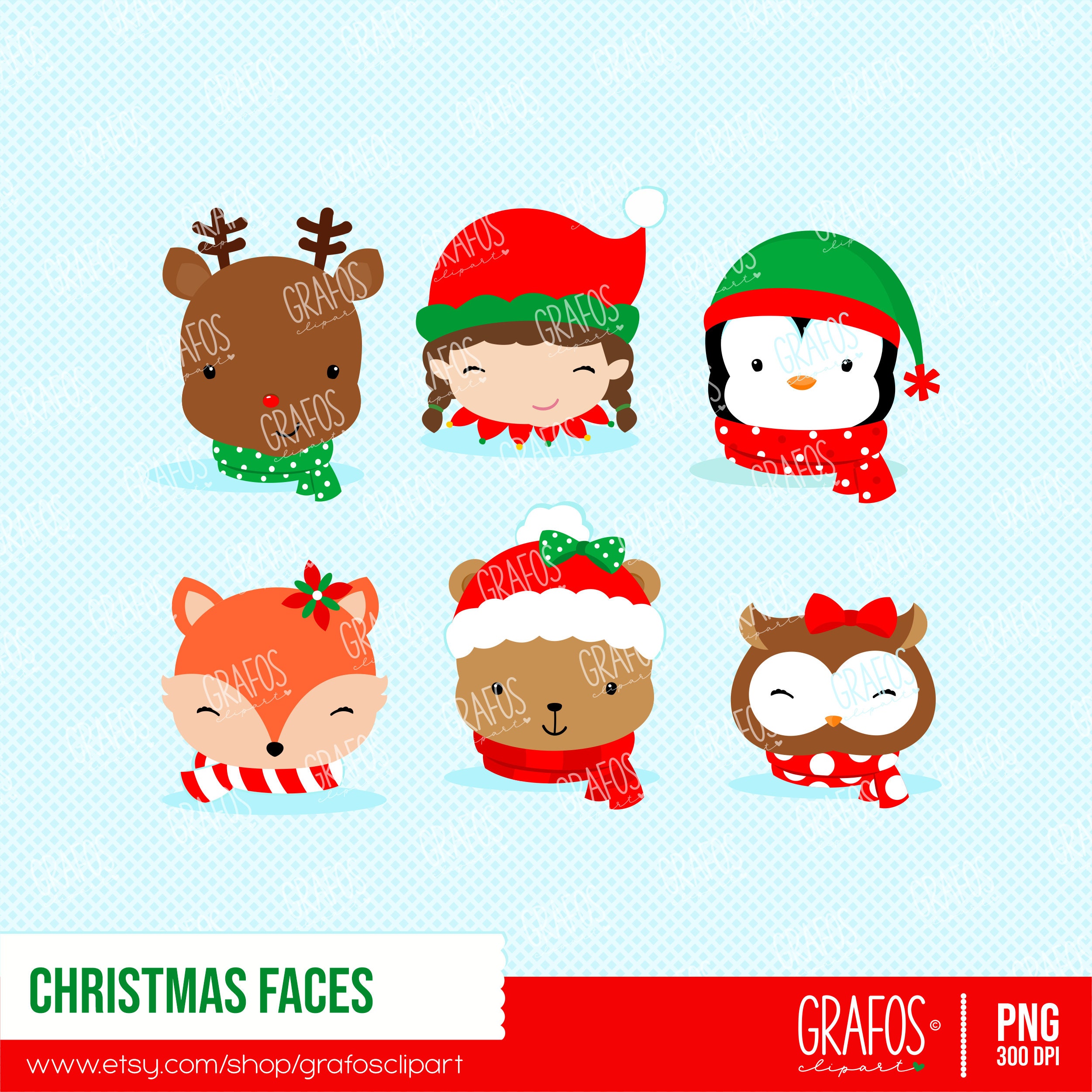 CHRISTMAS FACES Digital Clipart Set Navidad Clipart Merry - Etsy México