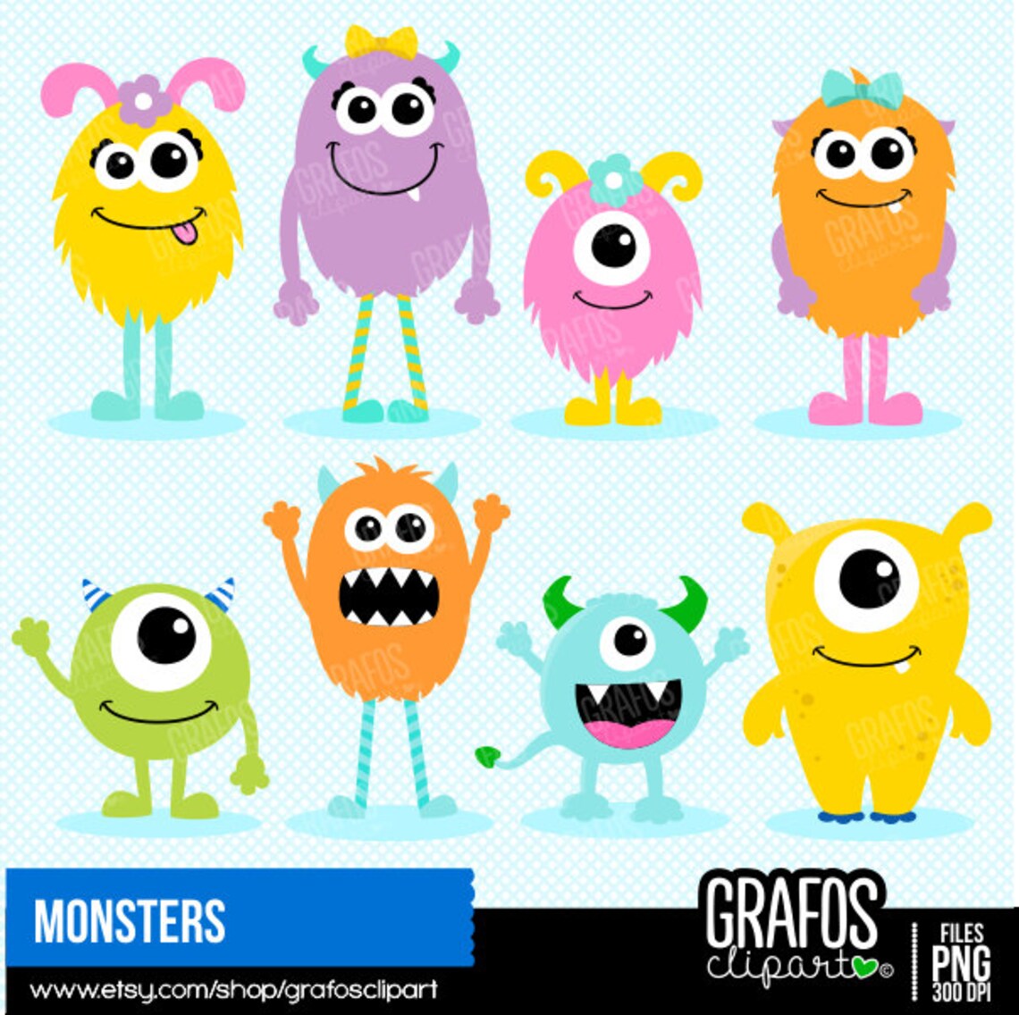 MONSTERS Digital Clipart Set Monsters Clip Art Photo | Etsy UK