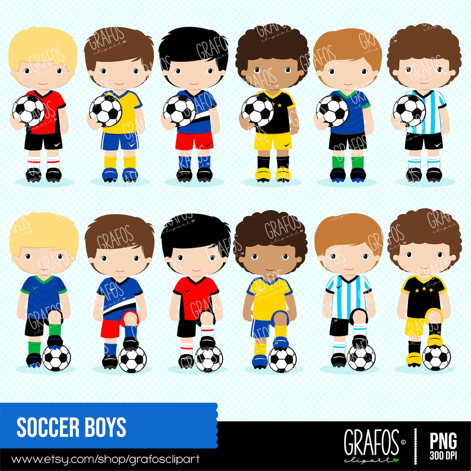 SOCCER BOYS Digital Clipart Set Soccer Clipart Play - Etsy