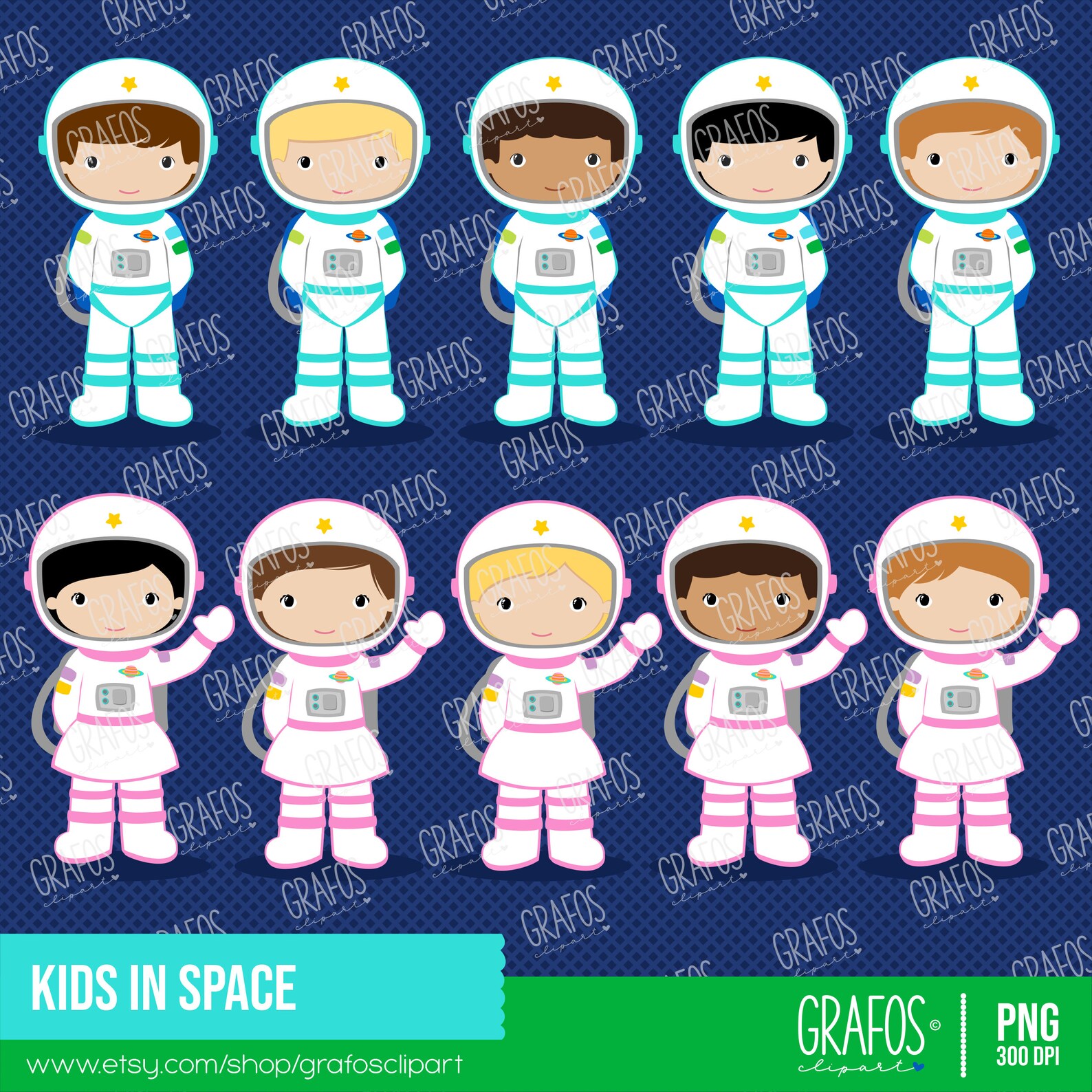 KIDS IN SPACE Digital Clipart Set Space Clipart Astronauts - Etsy