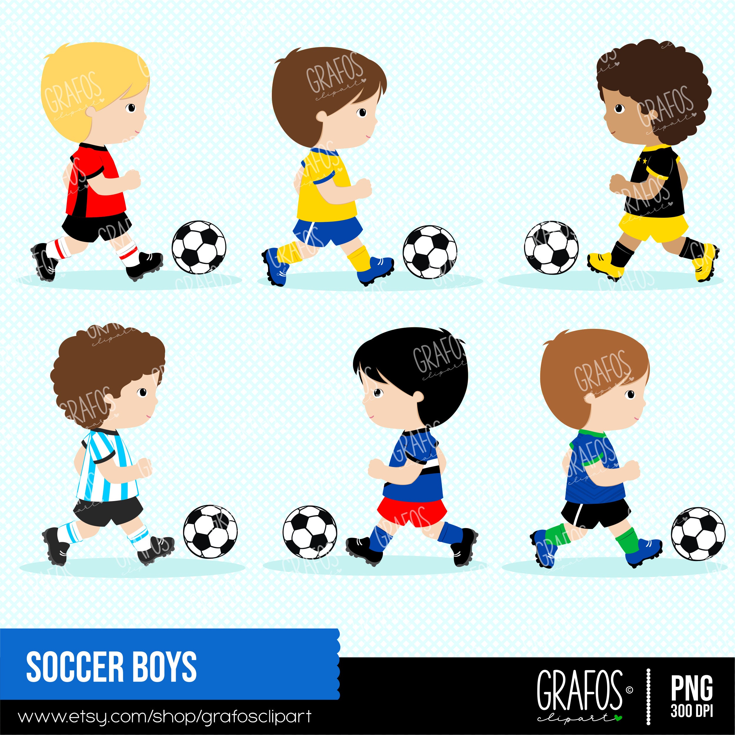 SOCCER BOYS Digital Clipart Set Soccer Clipart Play - Etsy Canada