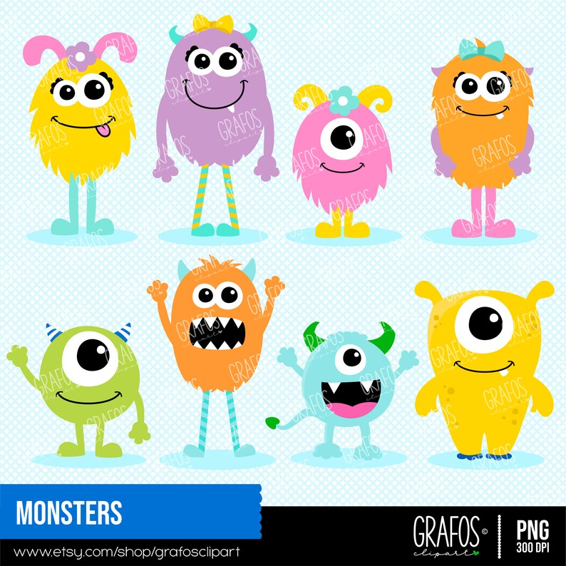 MONSTERS Digital Clipart Set Monsters Clip Art Photo - Etsy