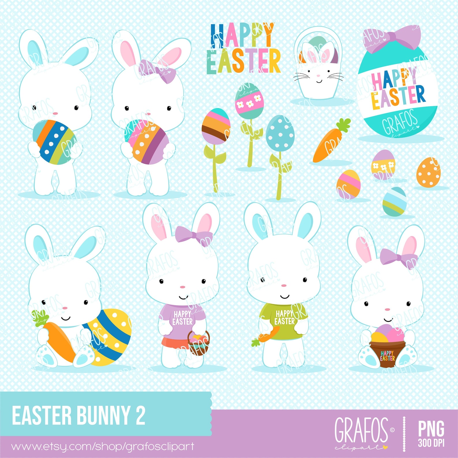 EASTER BUNNIES 2 Digital Clipart Set, Bunnies Clipart, Easter Clipart ...