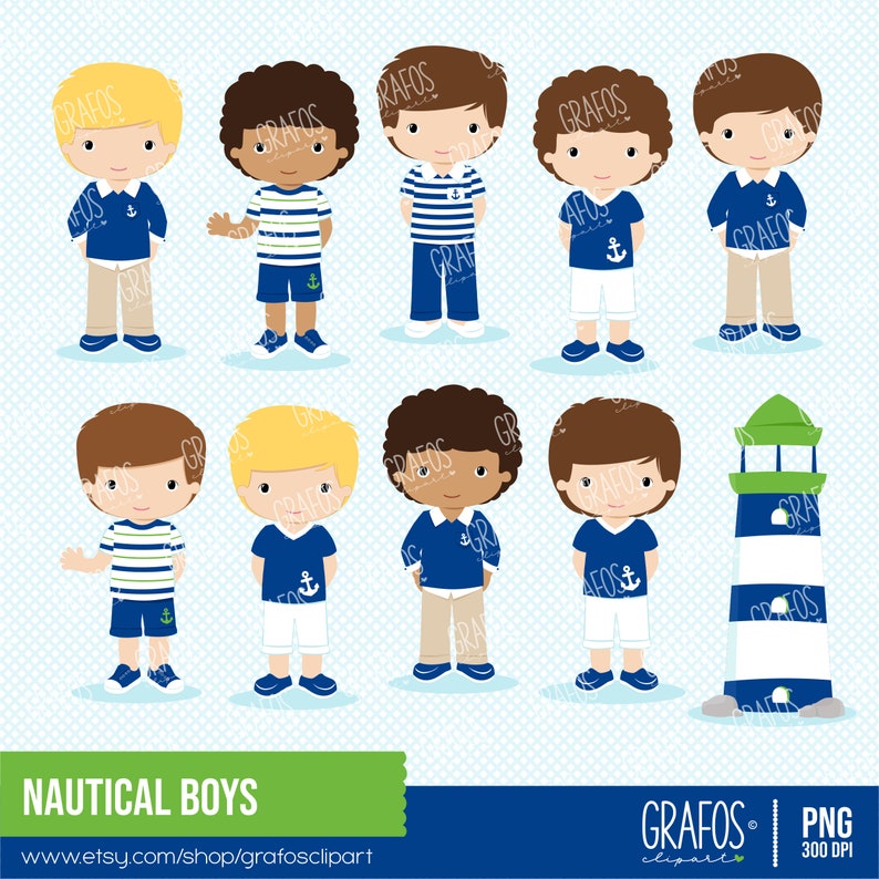 NAUTICAL BOYS Digital Clipart Set Nautical Clipart Navy - Etsy