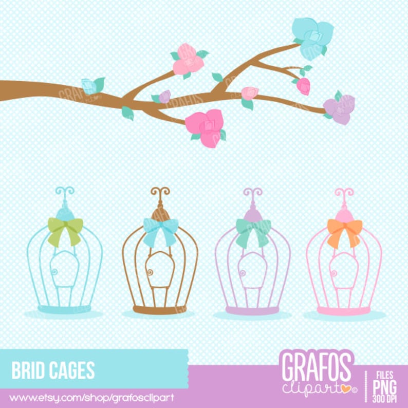 BIRD CAGES Digital Clipart Set Cages Clipart Bird Clipart. | Etsy