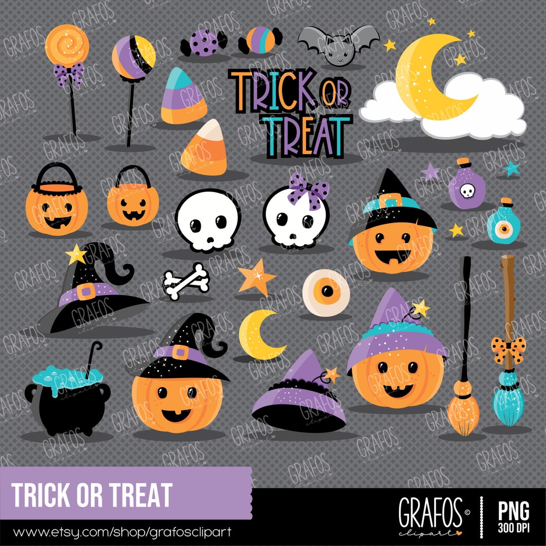 TRICK OR TREAT - Digital Clipart Set, Halloween Clipart - Etsy