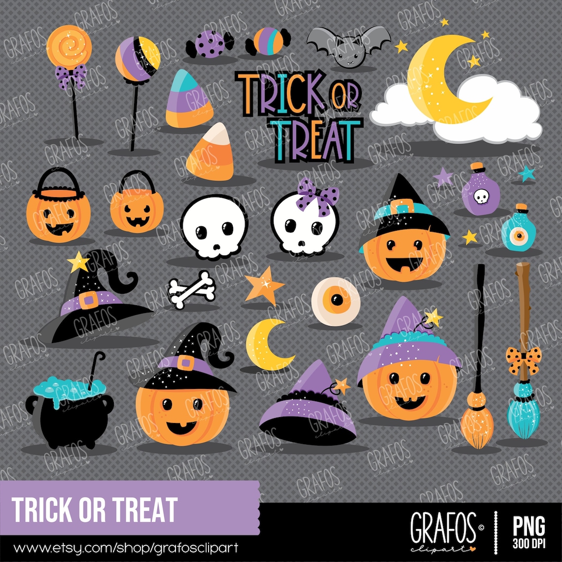 TRICK OR TREAT Digital Clipart Set Halloween Clipart - Etsy