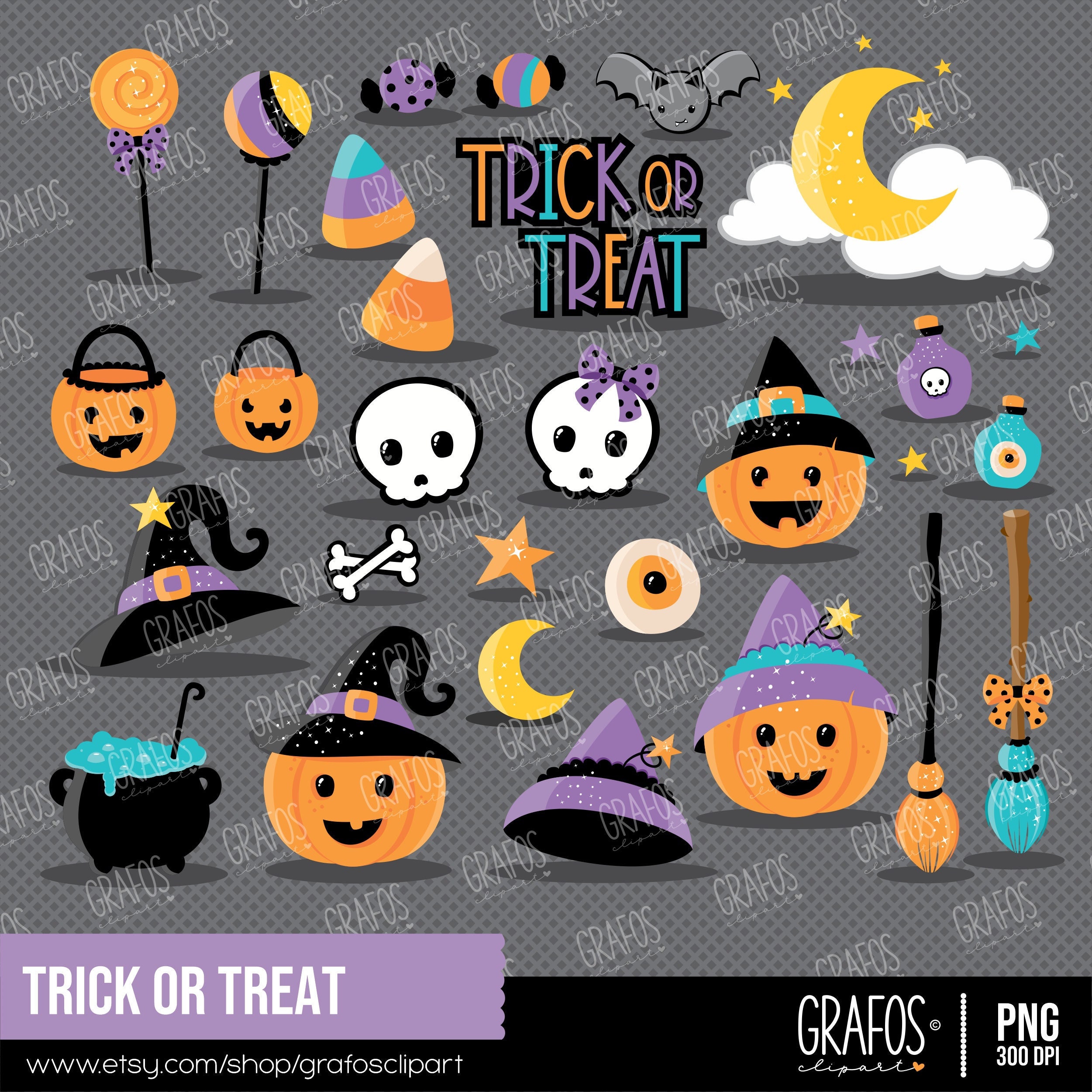TRICK OR TREAT - Digital Clipart Set, Halloween Clipart - Etsy