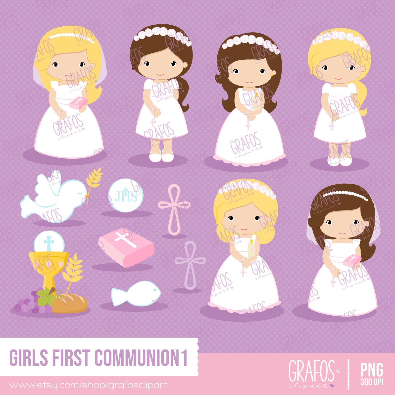 GIRLS FIRST COMMUNION 1 Digital Clipart Set My First - Etsy
