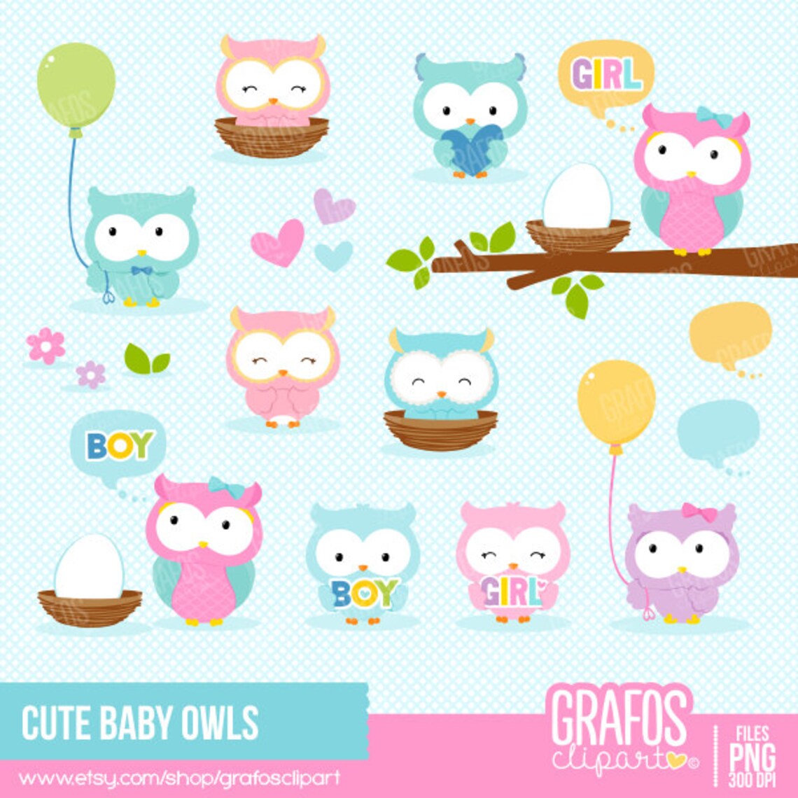 CUTE BABY OWLS Digital Clipart Set Owls Clipart Babies | Etsy