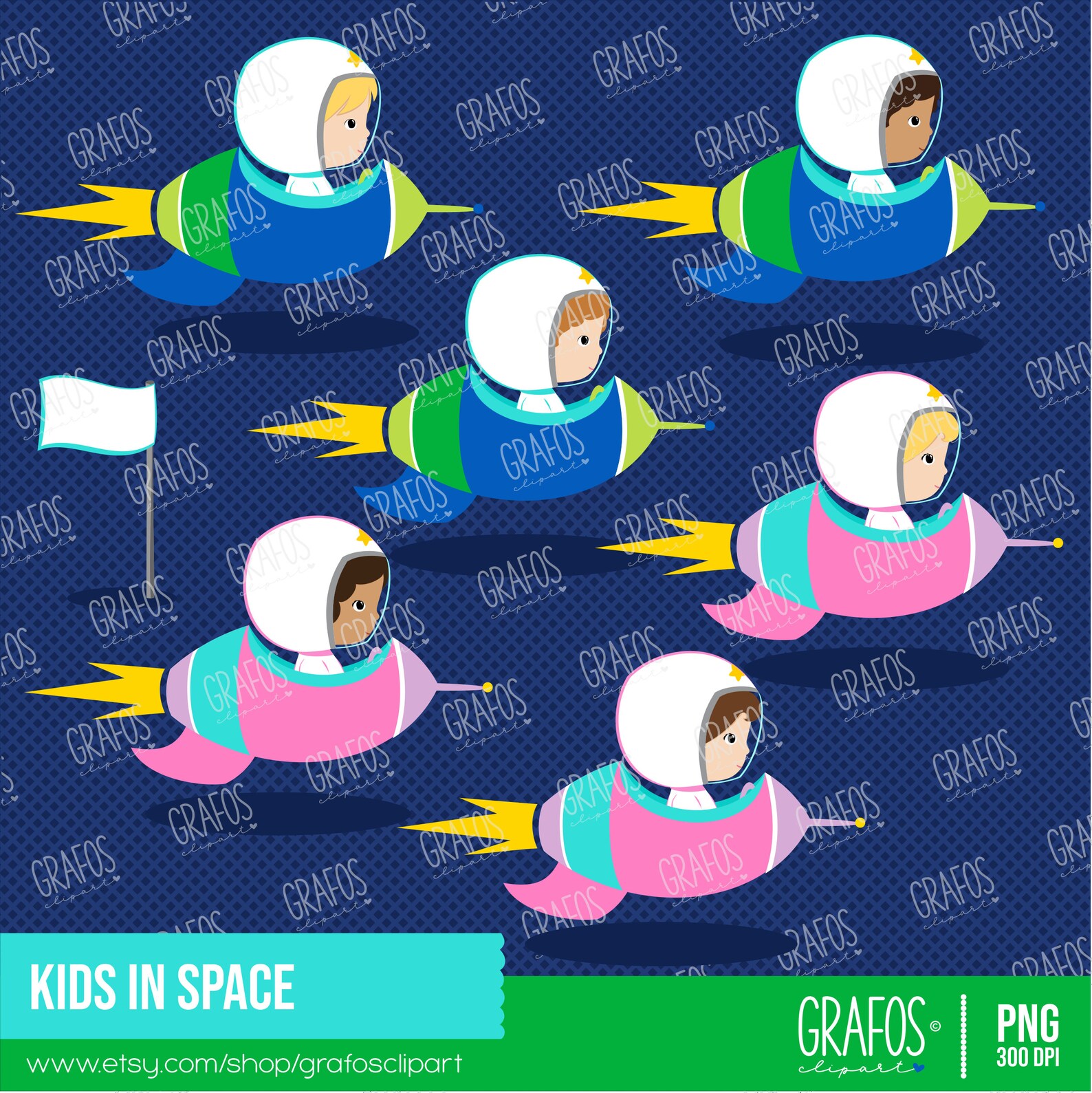 KIDS IN SPACE Digital Clipart Set Space Clipart Astronauts - Etsy