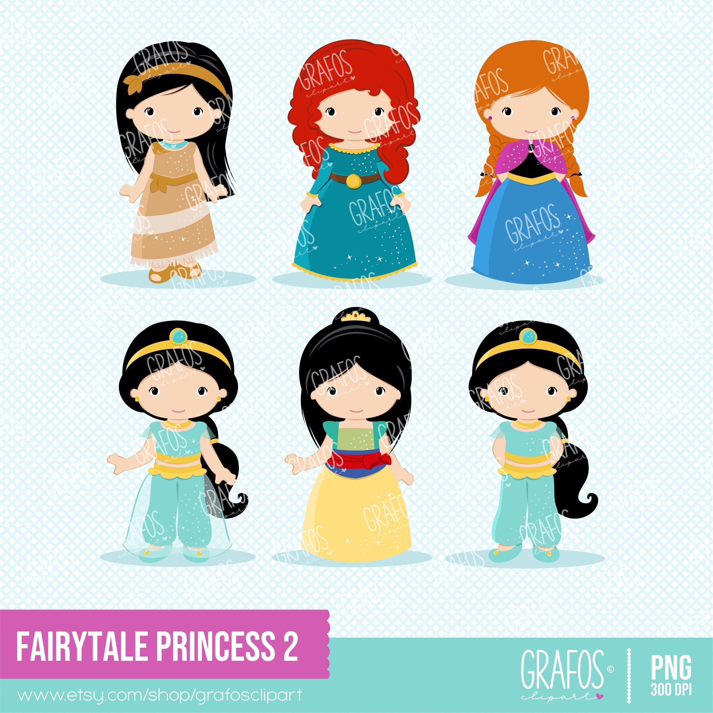 FAIRYTALE PRINCESS 2 Digital Clipart Set Princess Clipart - Etsy