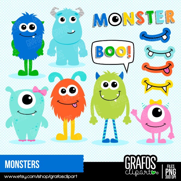 MONSTERS Digital Clipart Set Monsters Clip Art Photo | Etsy