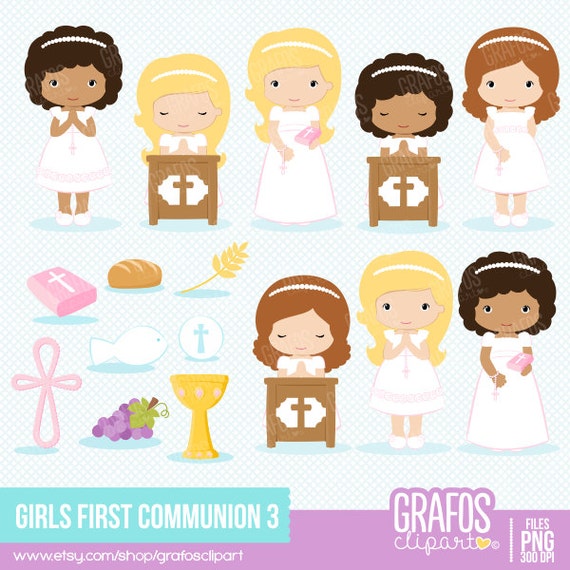 GIRLS FIRST COMMUNION 3 - Digital Clipart Set, My First Communion ...