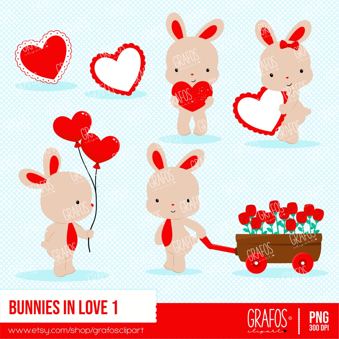 BUNNIES IN LOVE 1 Digital Clipart Set Bunnies Clipart - Etsy