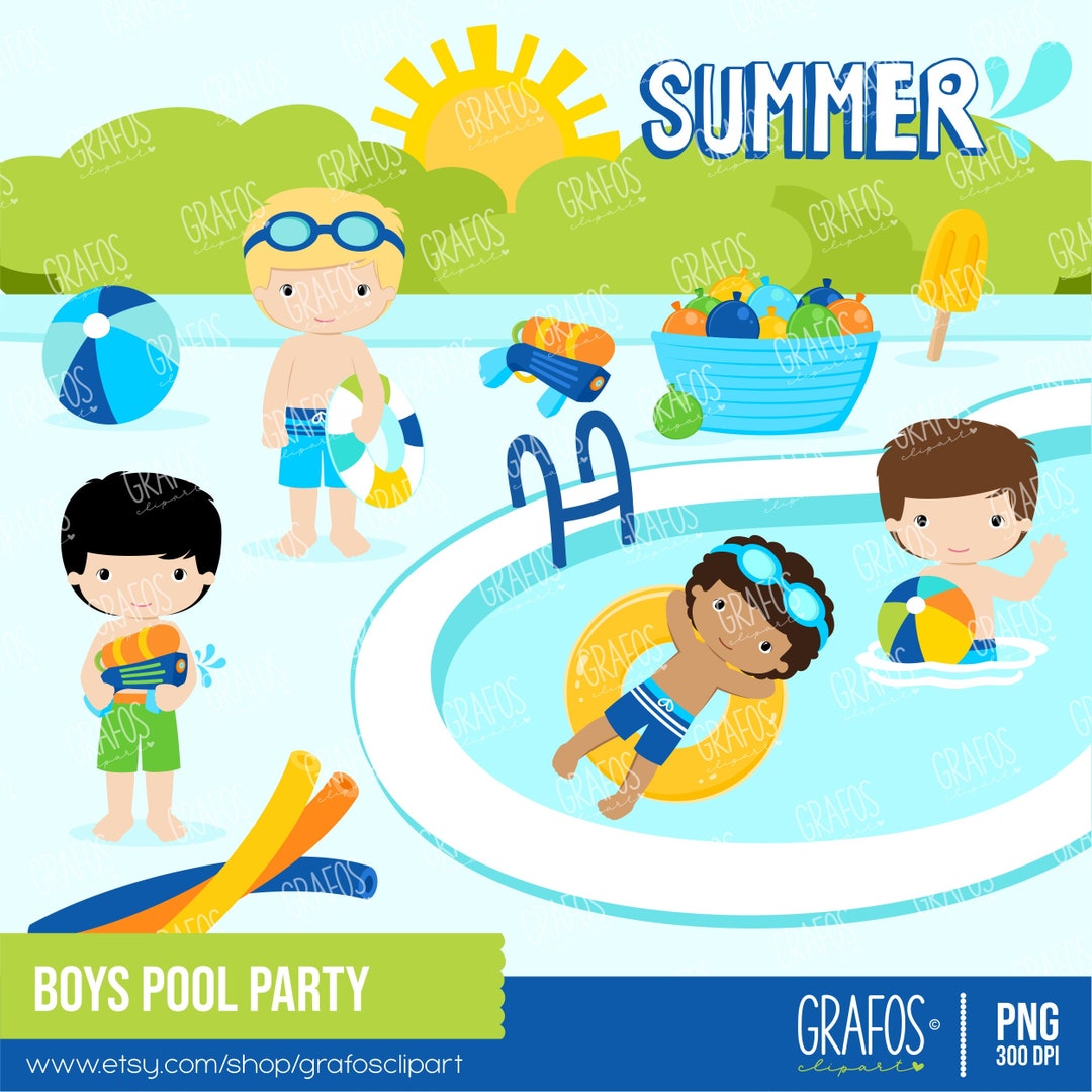 BOYS POOL PARTY - Digital Clipart Set, Pool Clipart, Summer Clipart ...