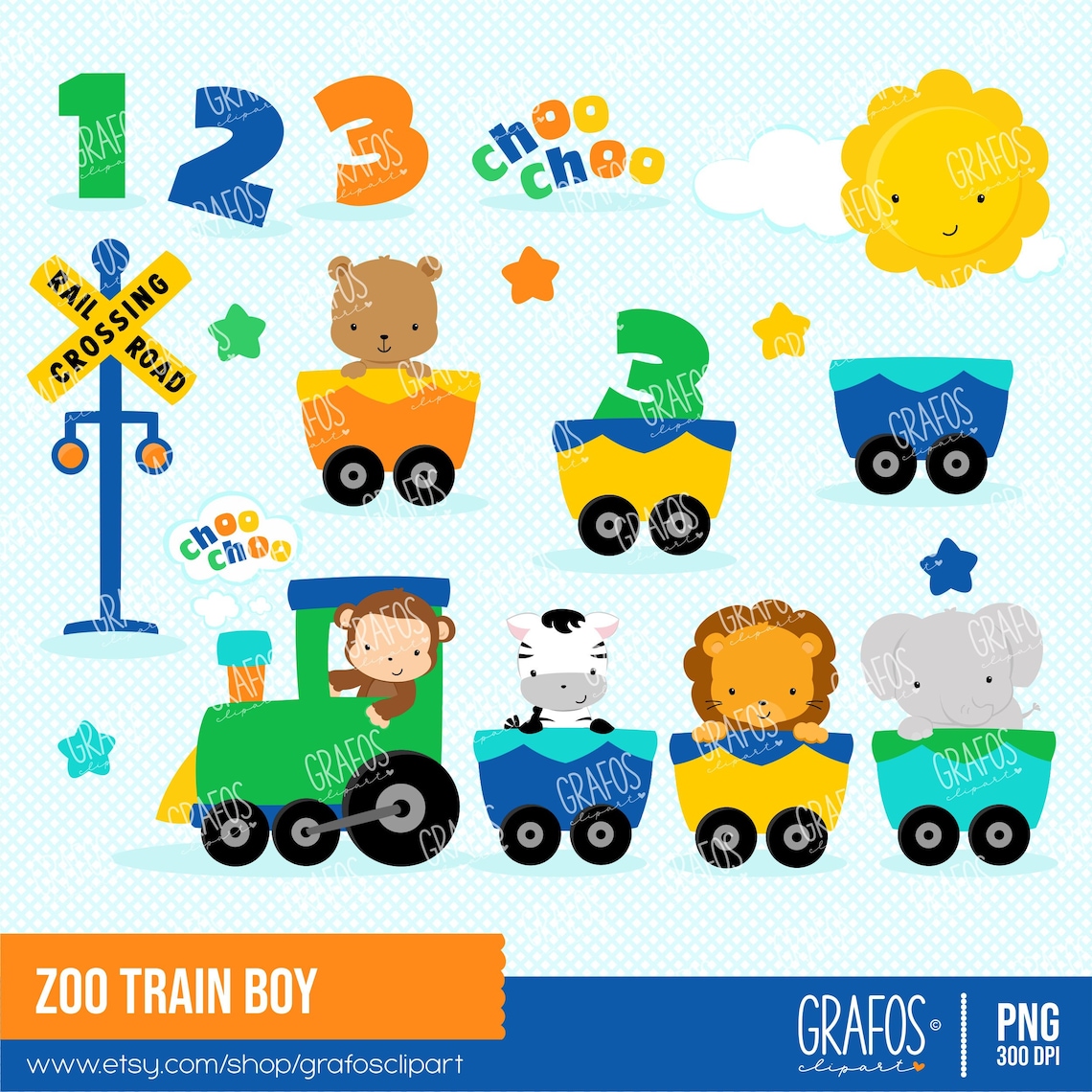ZOO TRAIN BOY Digital Clipart Set Train Clipart Animals - Etsy