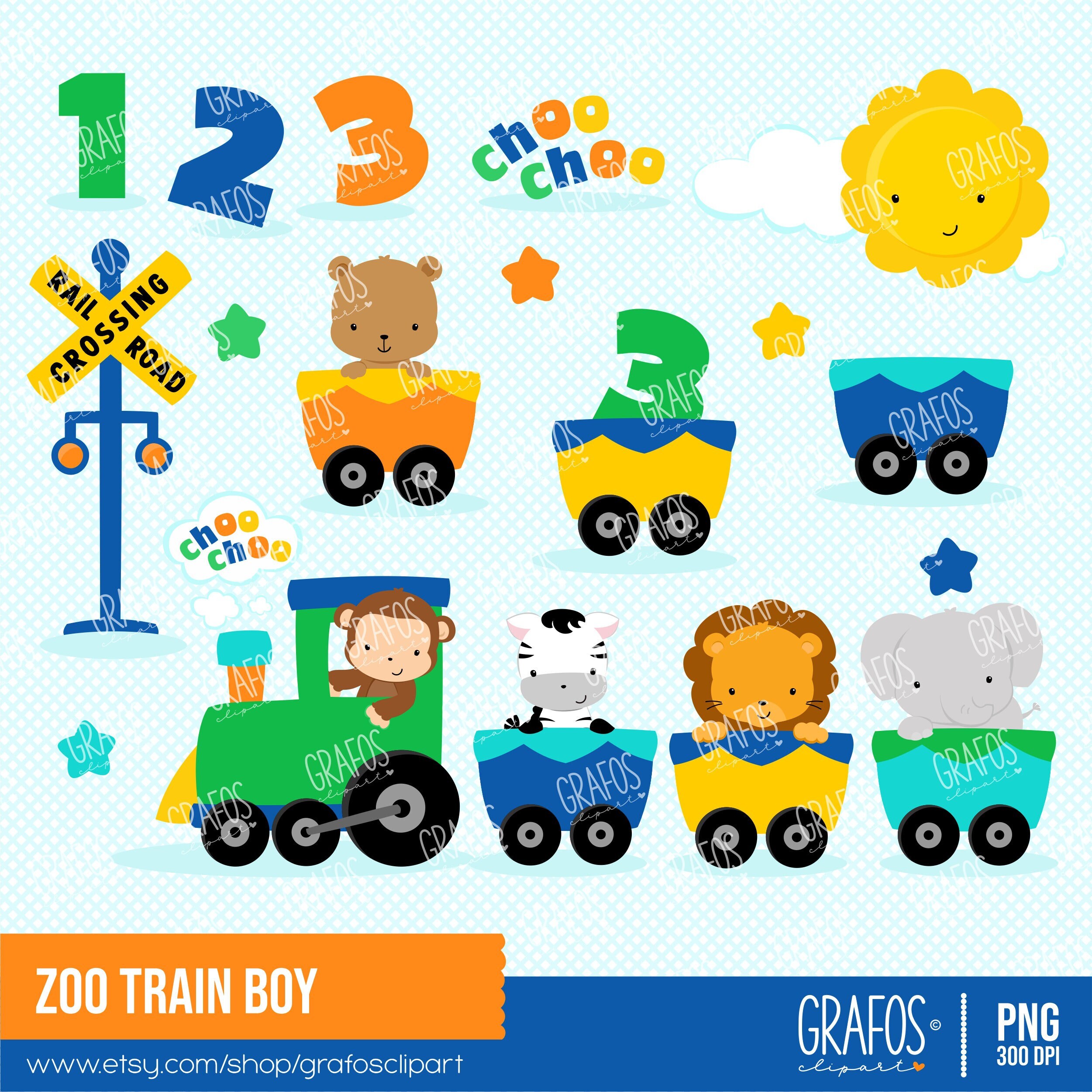 ZOO TRAIN BOY Digital Clipart Set Train Clipart Animals - Etsy
