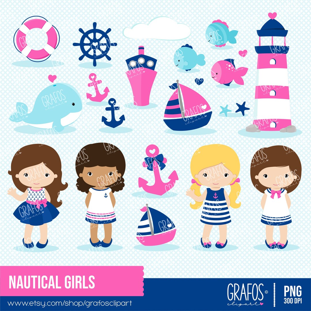 NAUTICAL GIRLS - Digital Clipart Set, Nautical Clipart , Navy Clipart ...