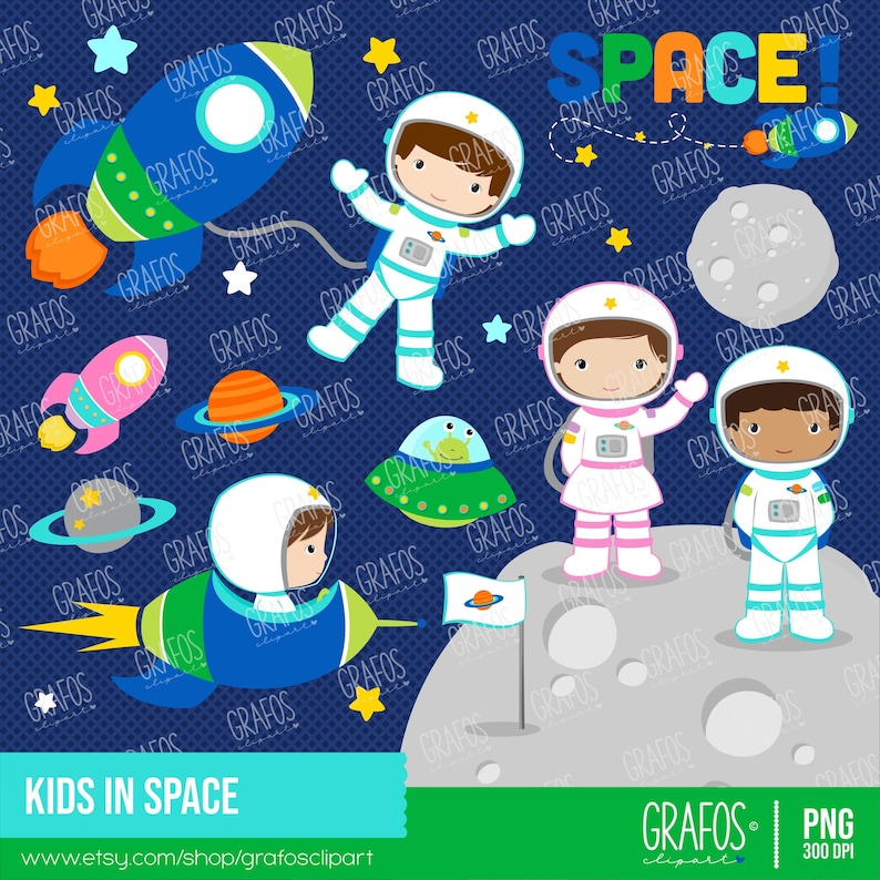 KIDS IN SPACE Digital Clipart Set Space Clipart Astronauts - Etsy