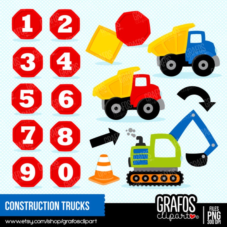 CONSTRUCTION TRUCKS Digital Clipart Set Construction | Etsy UK