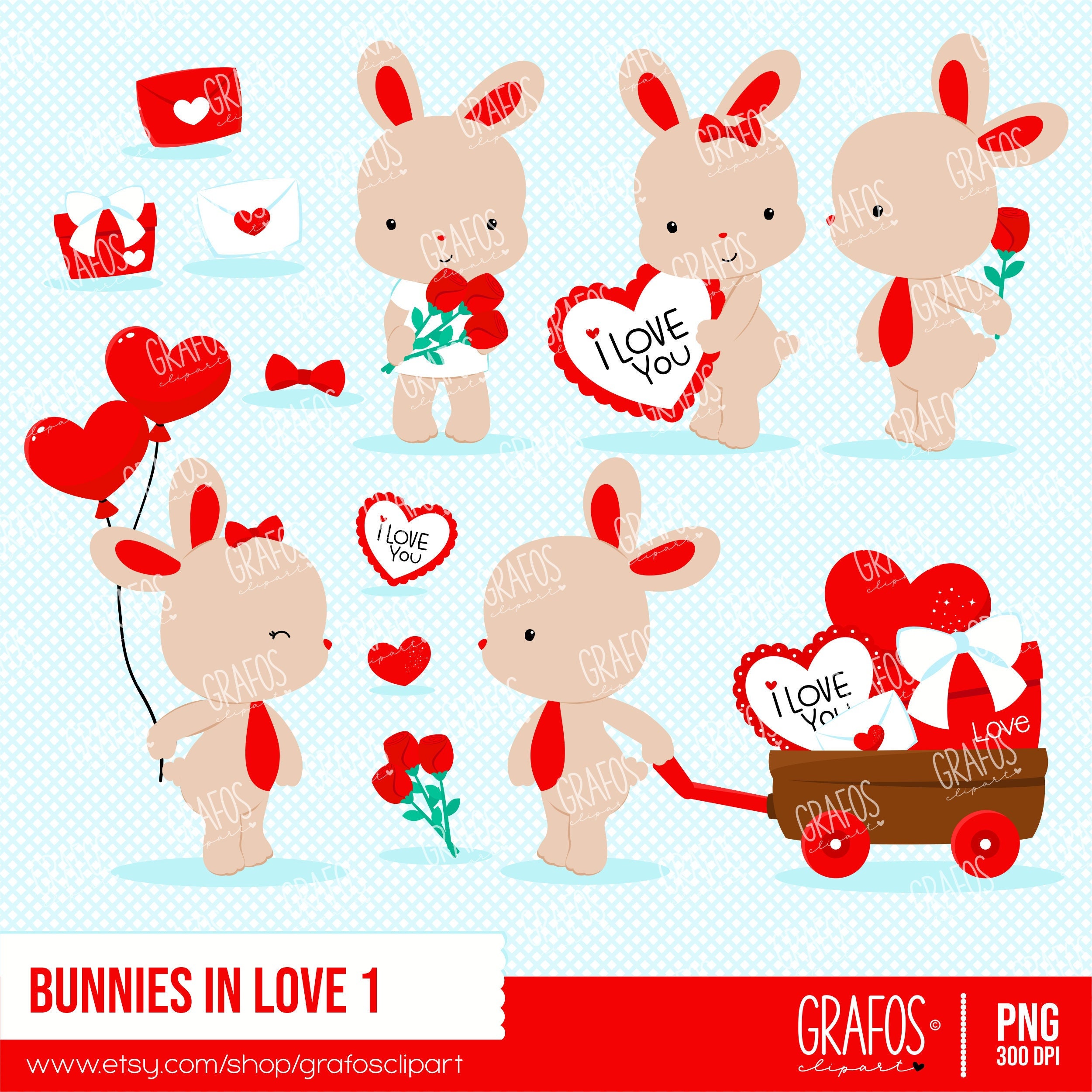 BUNNIES IN LOVE 1 Digital Clipart Set Bunnies Clipart - Etsy