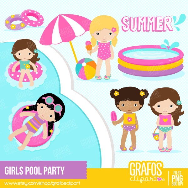GIRLS POOL PARTY Digital Clipart Set Pool Clipart Summer | Etsy