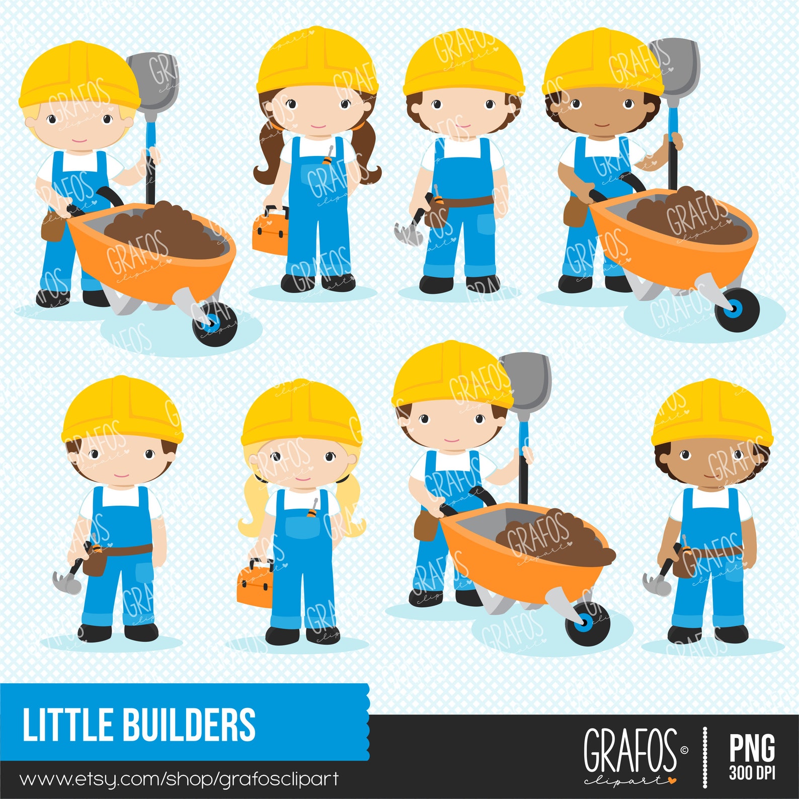 LITTLE BUILDERS - Digital Clipart Set, Builder Clipart, Construction ...
