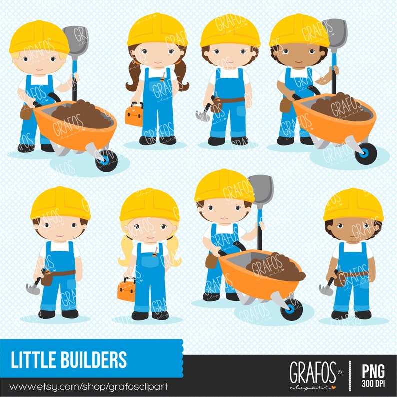 LITTLE BUILDERS - Digital Clipart Set, Builder Clipart, Construction ...
