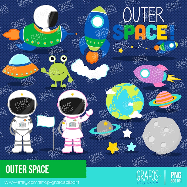 OUTER SPACE Digital Clipart Set Space Clipart Astronauts - Etsy