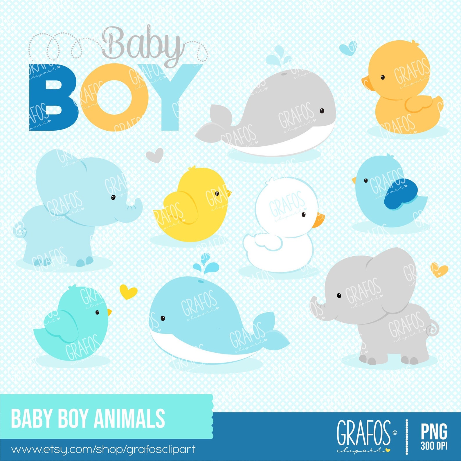 BABY BOY ANIMALS Digital Clipart Set Animals Clipart Zoo - Etsy