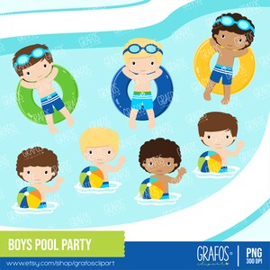 BOYS POOL PARTY - Digital Clipart Set, Pool Clipart, Summer Clipart ...
