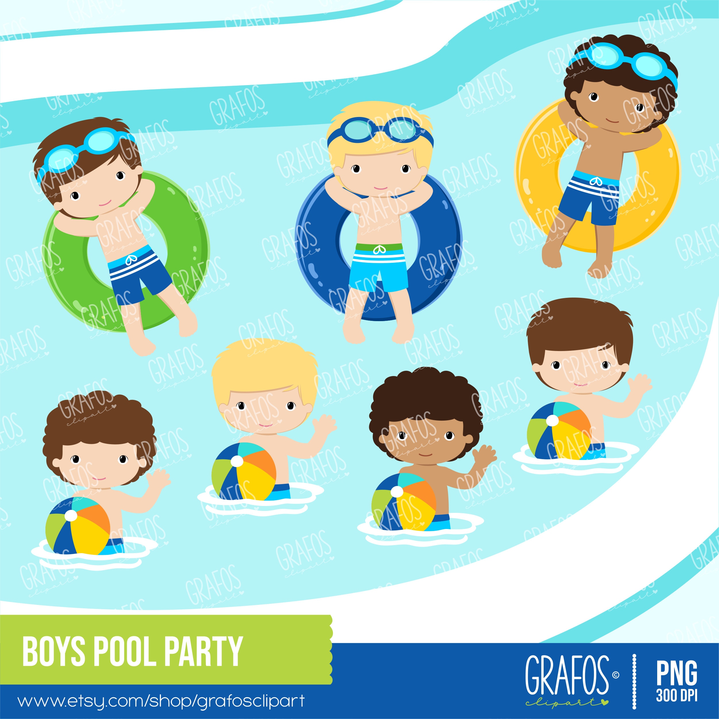 BOYS POOL PARTY Digital Clipart Set Pool Clipart Summer - Etsy