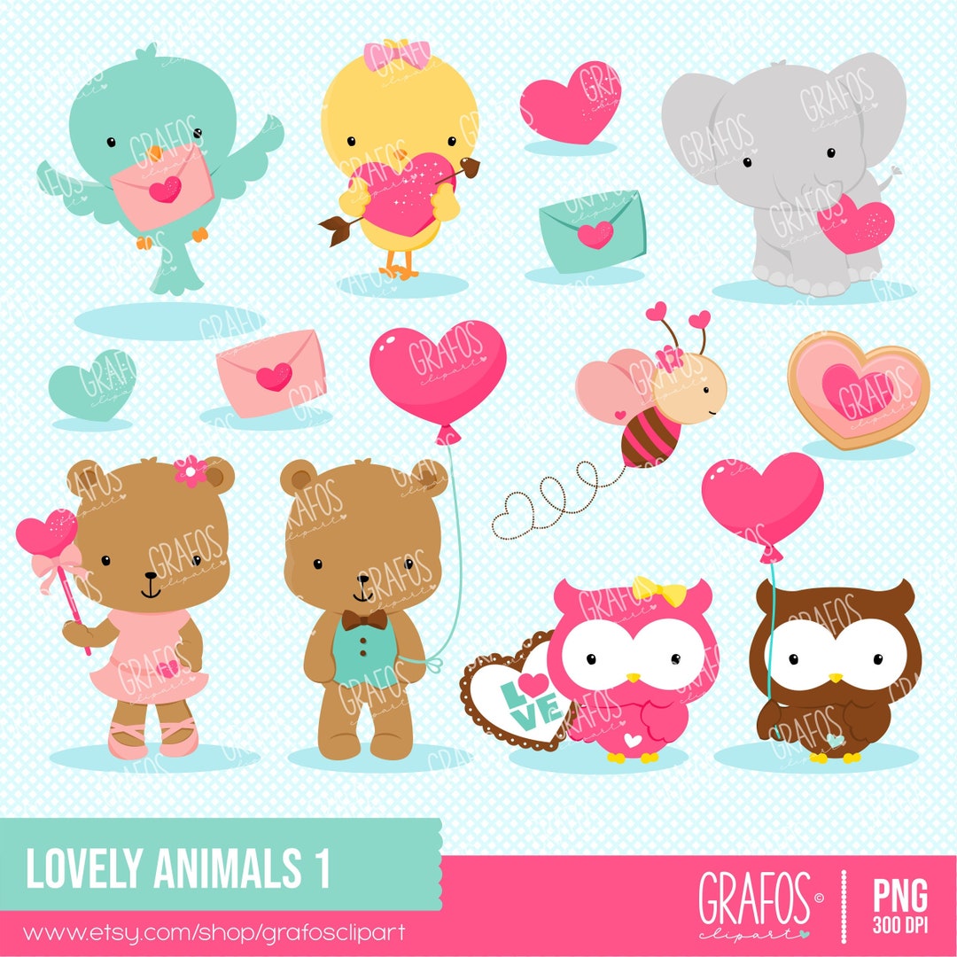 LOVELY ANIMALS 1 - Digital Clipart Set, Bear Clipart, Valentine Clipart ...