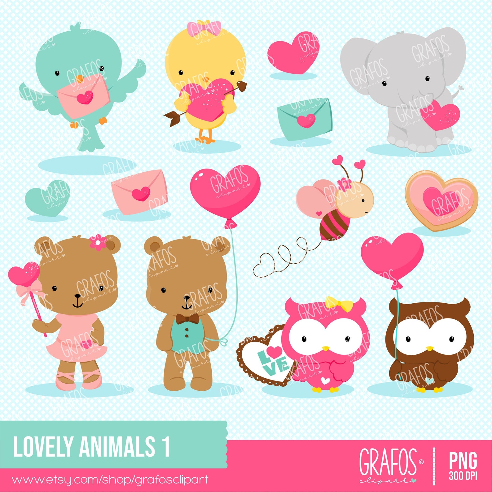 LOVELY ANIMALS 1 Digital Clipart Set Bear Clipart - Etsy