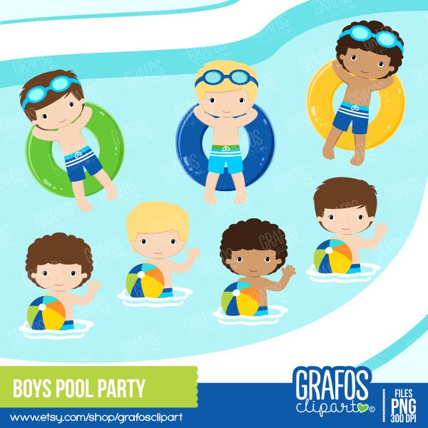 BOYS POOL PARTY Digital Clipart Set Pool Clipart Summer | Etsy