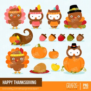 HAPPY THANKSGIVING - Digital Clipart Set, Thanksgiving Clipart ...