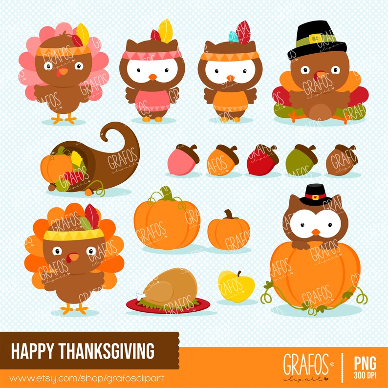 HAPPY THANKSGIVING Digital Clipart Set Thanksgiving - Etsy