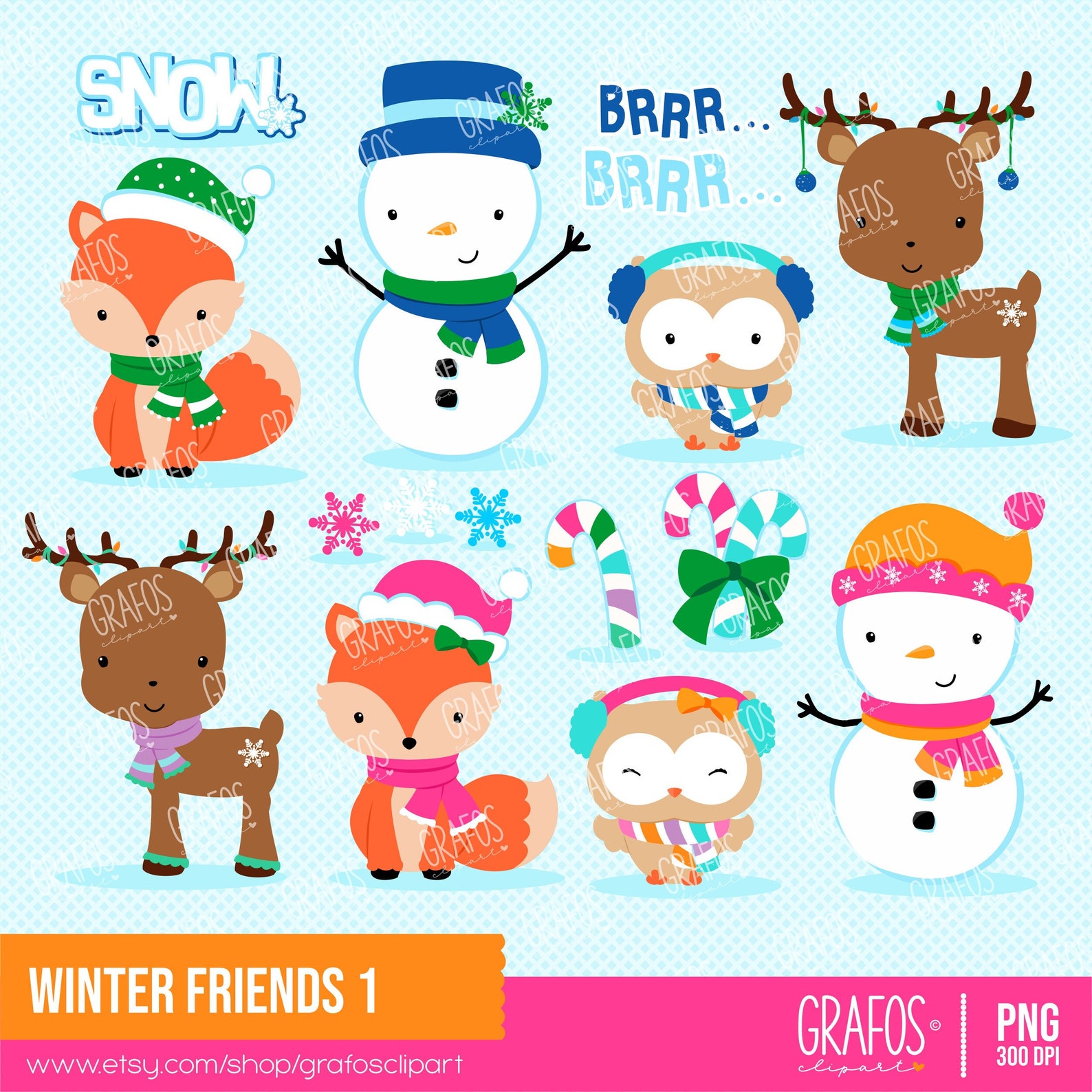 WINTER FRIENDS 1 Digital Clipart Set Merry Christmas - Etsy