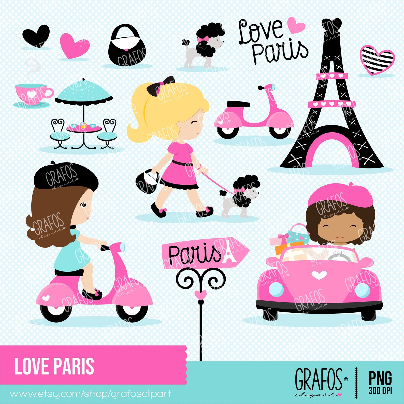 LOVE PARIS Digital Clipart Set Paris Clipart Eiffel Tower - Etsy