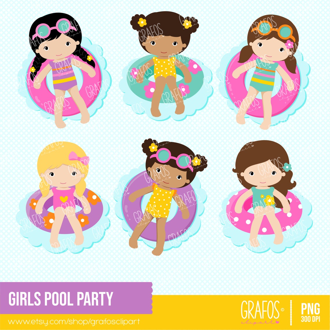 GIRLS POOL PARTY Digital Clipart Set Pool Clipart Summer - Etsy