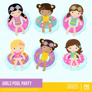 GIRLS POOL PARTY - Digital Clipart Set, Pool Clipart, Summer Clipart ...