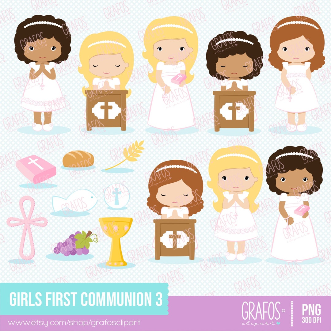 GIRLS FIRST COMMUNION 3 - Digital Clipart Set, My First Communion ...