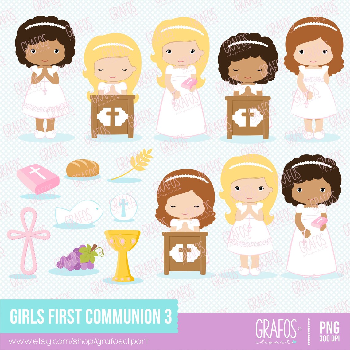 GIRLS FIRST COMMUNION 3 Digital Clipart Set My First - Etsy