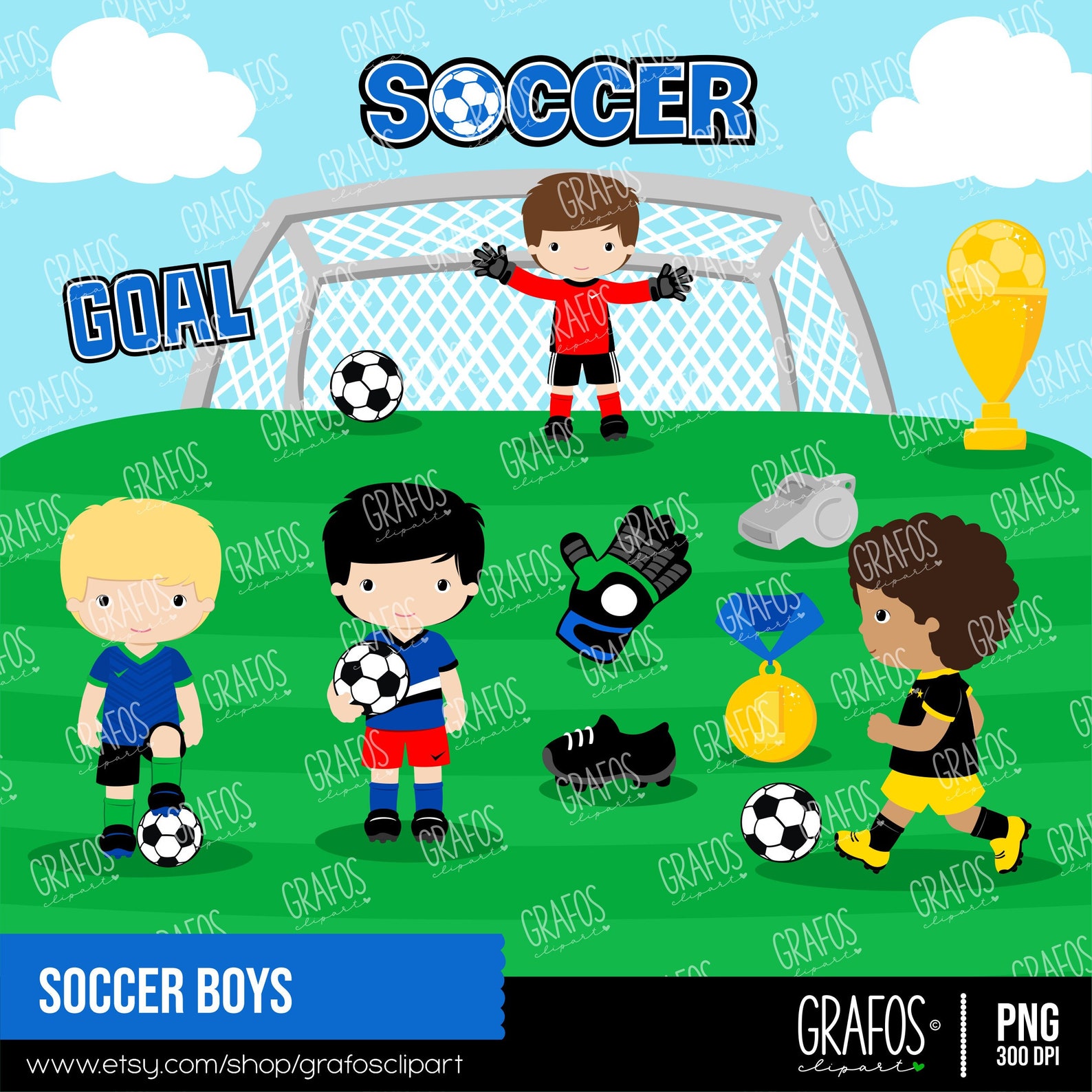 SOCCER BOYS Digital Clipart Set Soccer Clipart Play - Etsy