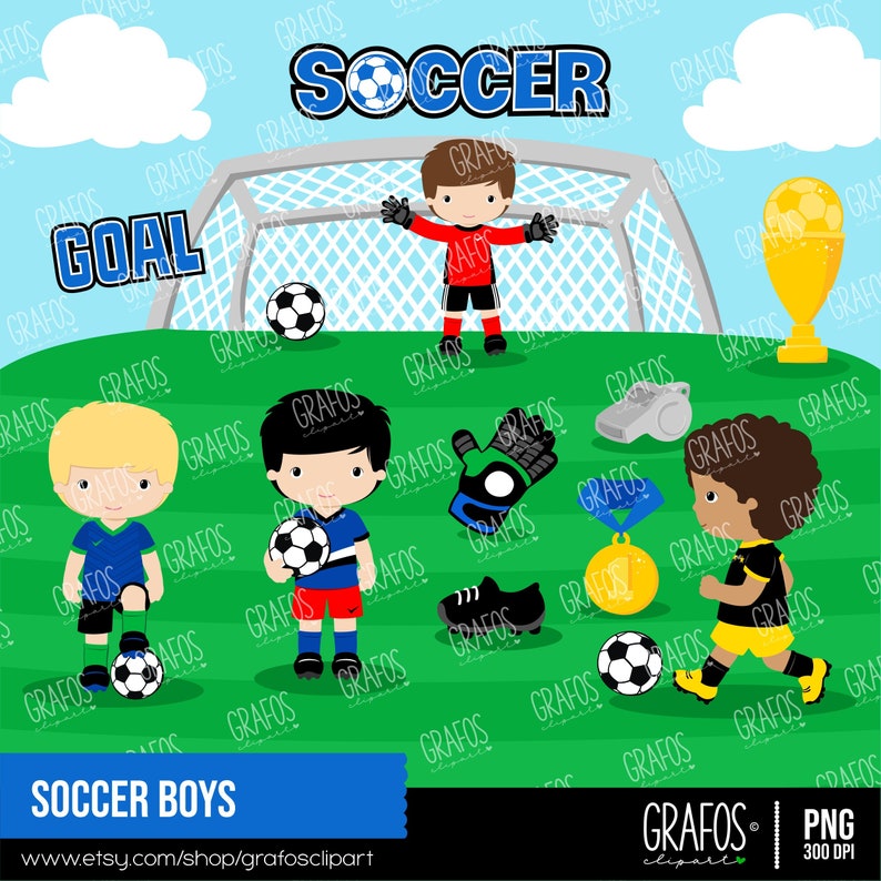 SOCCER BOYS - Digital Clipart Set, Soccer Clipart , Play Soccer Clipart ...