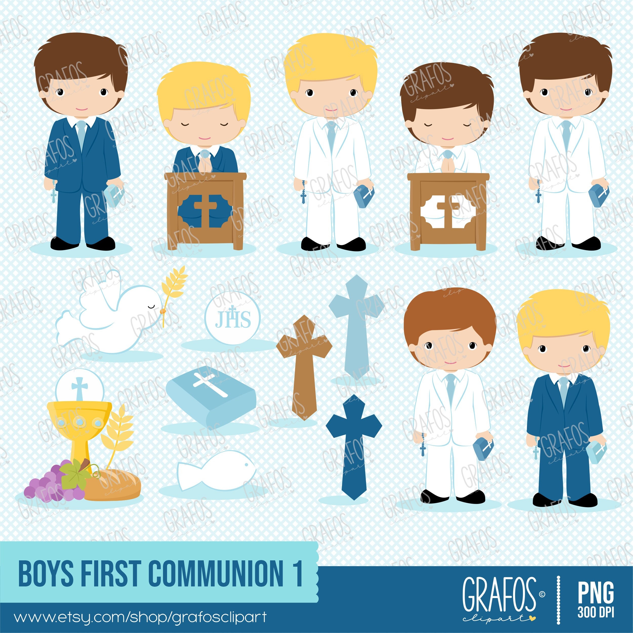 BOYS FIRST COMMUNION 1 - Digital Clipart Set, My First Communion ...