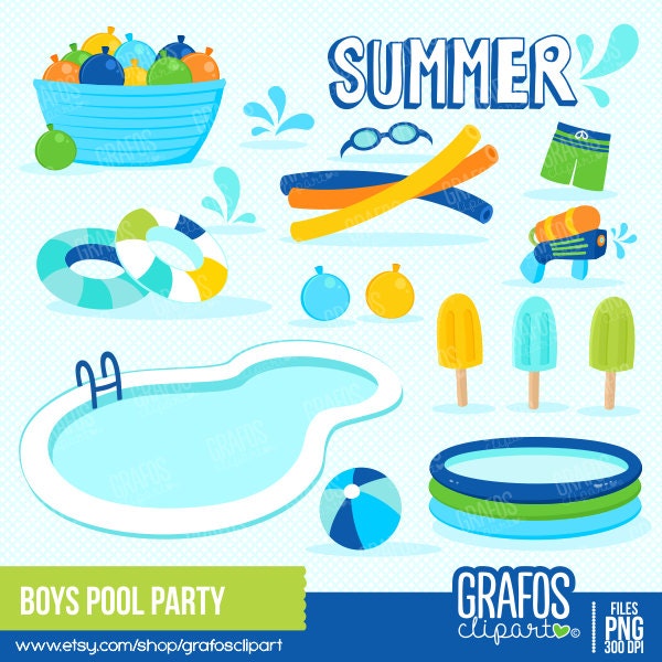 BOYS POOL PARTY Digital Clipart Set Pool Clipart Summer | Etsy