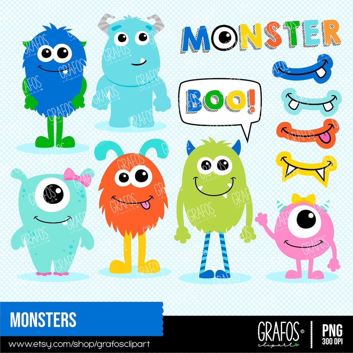 MONSTERS Digital Clipart Set Monsters Clip Art Photo - Etsy