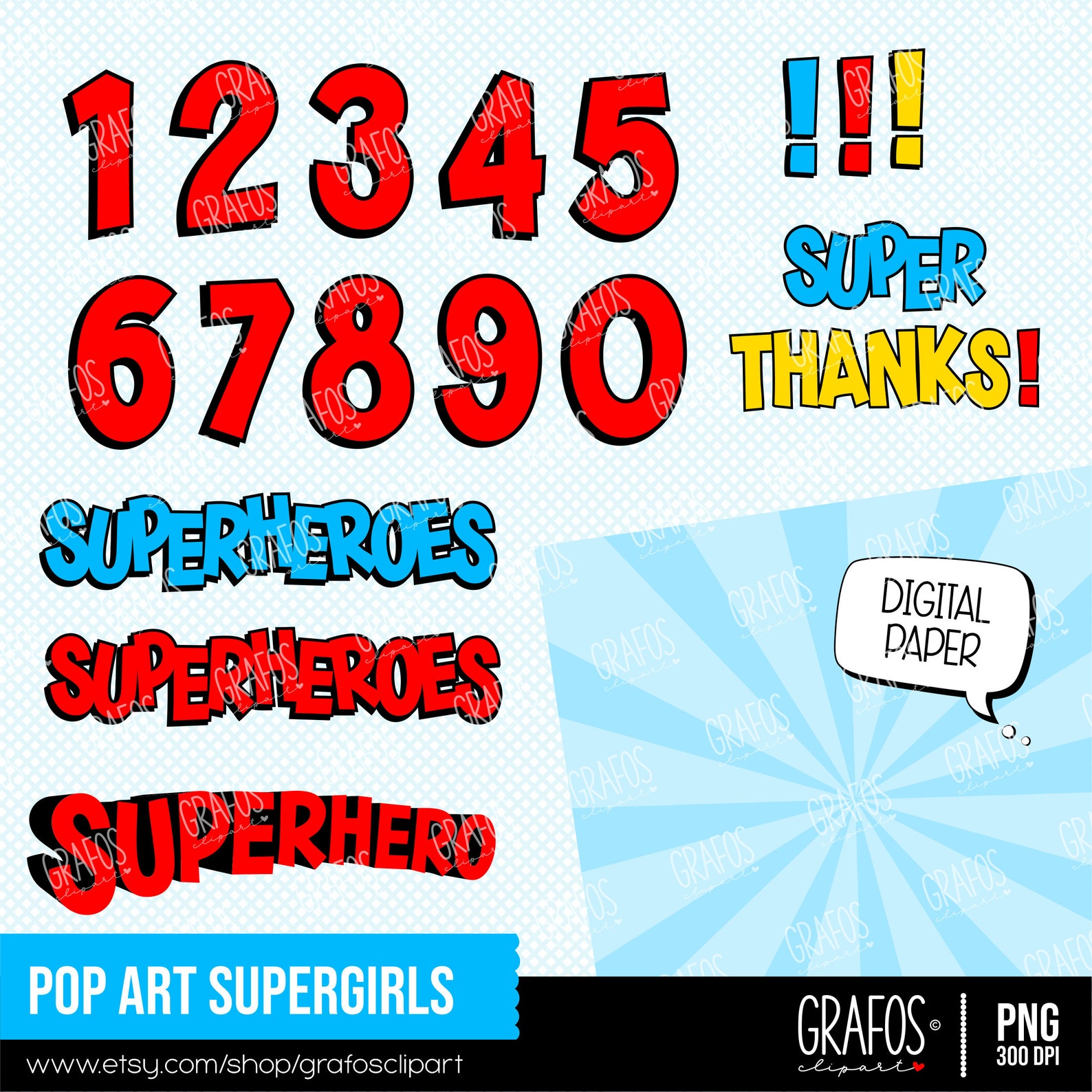 POP ART SUPERHEROES Digital Clipart Set, Superheroes Clipart, Boys ...